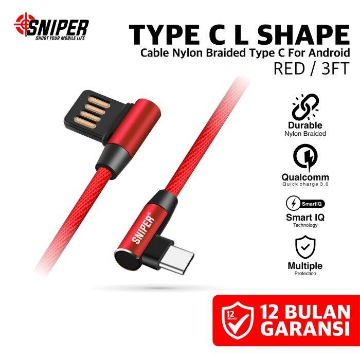 Sniper Cable Gaming L Shape Type C 3ft /0.9m - Red | Lazada Indonesia