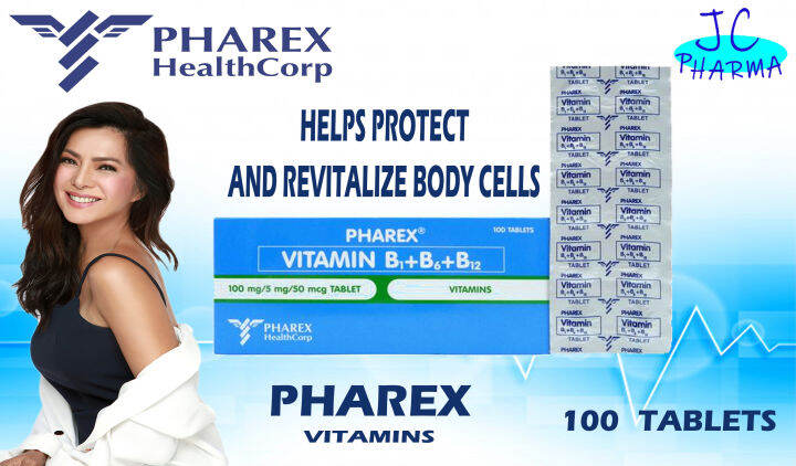 Authentic PHAREX Vitamin B Complex (B1,B6 AND B12) 100 Tablets | Lazada PH