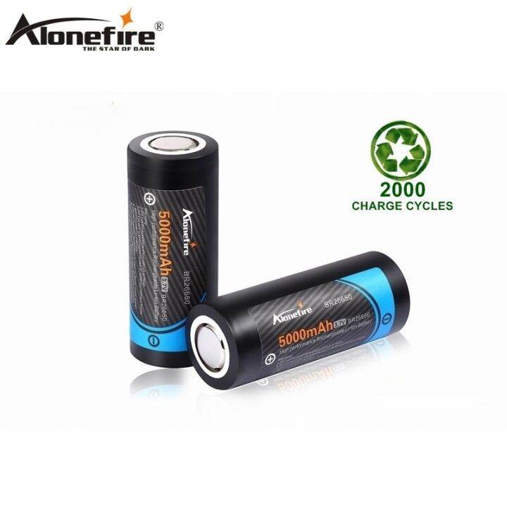Two 3.7V Alonefire 26650 5000mAh high-performance rechargeable lithium ...