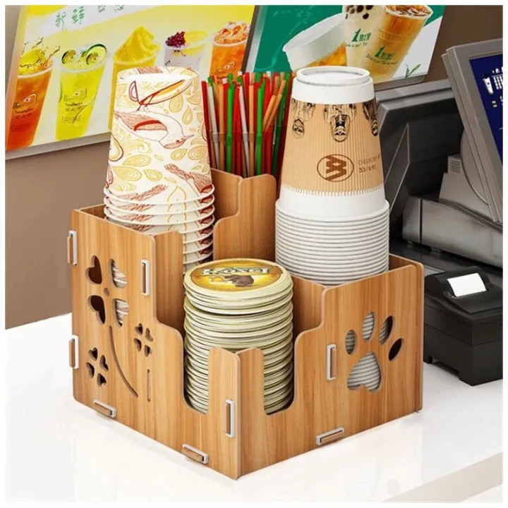 DIY 4 Grid Wooden Paper Plastic Disposable Straw Cup Holder Storage ...