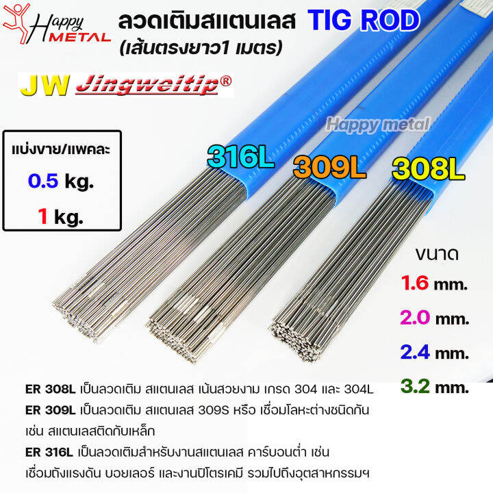 JW ลวดเชื่อม ลวดเติม สแตนเลส Tig Rod ยาว 1 เมตร ER-308L ,309L ,316L ...