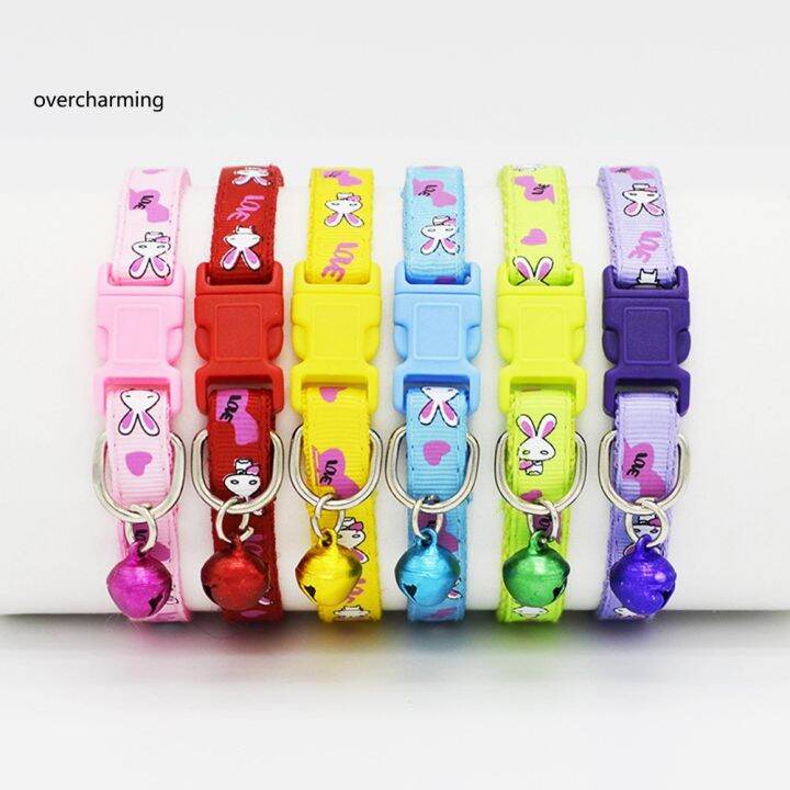 1.0cm Adjustable Pet Collar With Bell Cute Cartoon Rabbit Printed ...