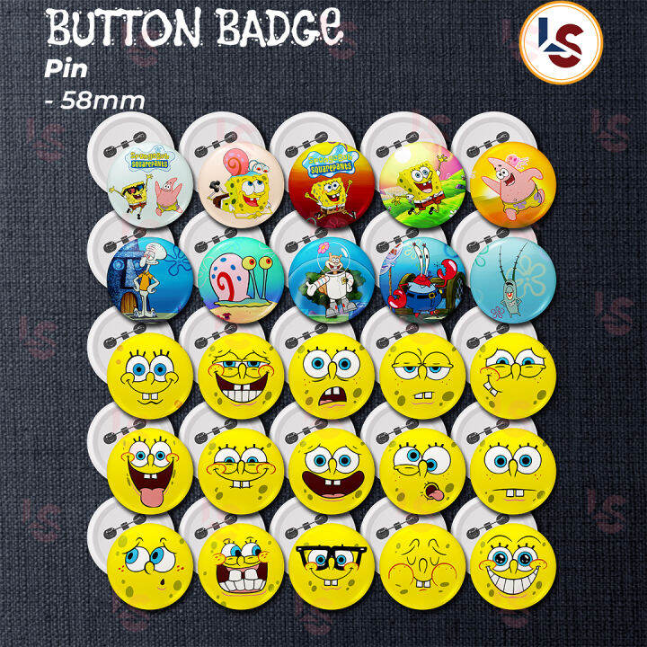 (PIN) SpongeBob SquarePants Button Badge Theme | Size 58mm PIN BUTTON ...
