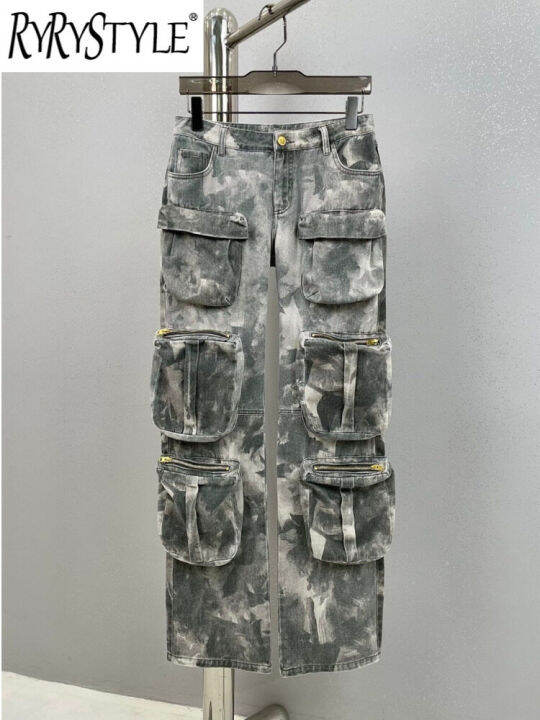 กางเกงยีนส์คาร์โก้ลายพรางทรงขากระเป๋าดีไซน์เอวต่ำทรงหลวมเทรนด์กางเกง ...
