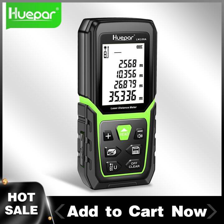 Huepar เลเซอร์วัดจอแสดงผล LCD 330Ft/100M เครื่องวัดเมตรเลเซอร์วัดระยะทาง M/In/Ft พร้อมเซ็นเซอร์ ...
