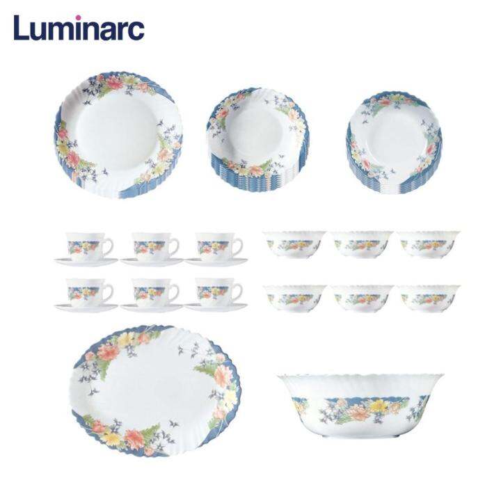 Luminarc Florine 38pcs Dinner Set Opal White Decorated Glass Dinnerware ...