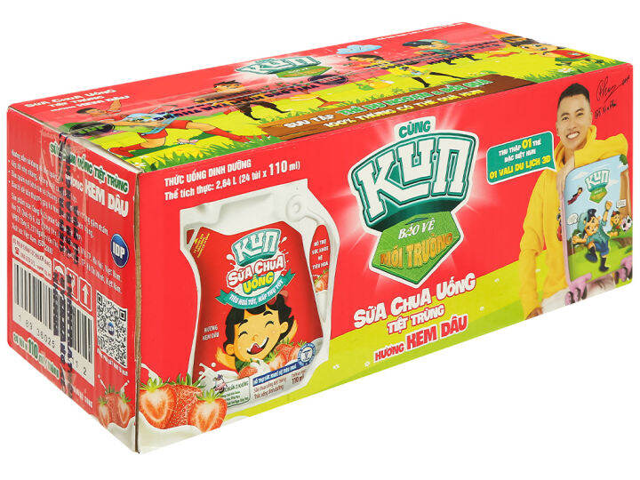 Thùng 24 túi sữa chua uống hương kem dâu LiF Kun 110ml | Lazada.vn