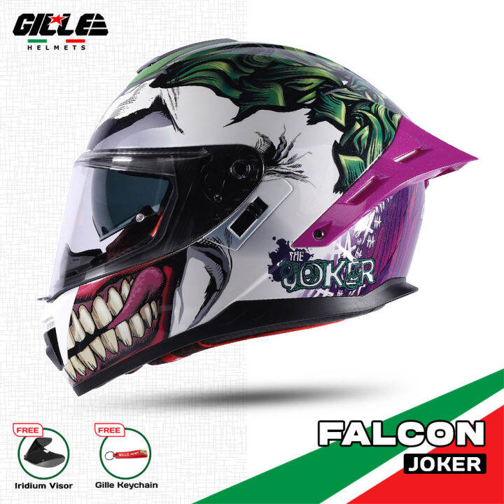 GILLE 883 FALCON WD JOKER WHITE Full Face Dual Visor Motorcycle Helmet ...