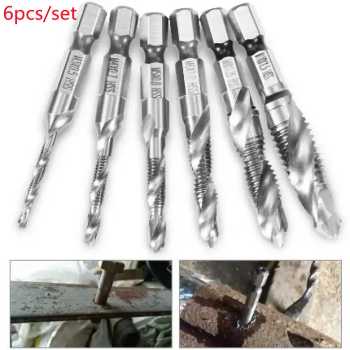 SM 6Pcs/set Hex Shank Metric Thread M3-M10 Titanium Coated HSS Drill ...