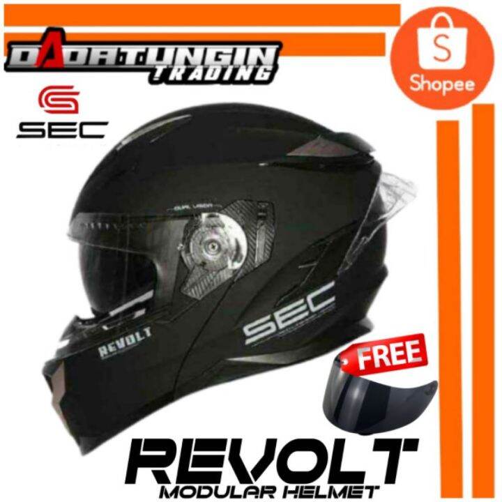 SEC Revolt Modular Helmet + FREE Extra Smoke Visor,Spoiler and ...