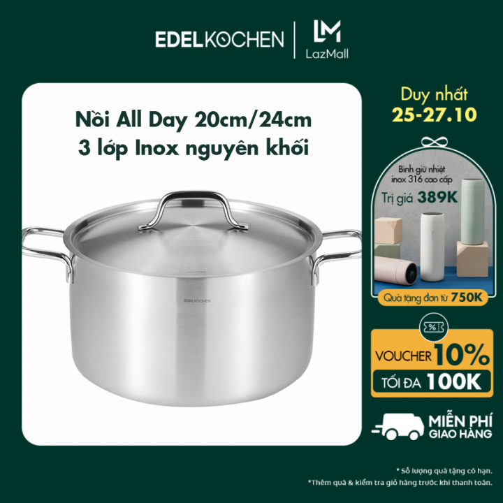 Nồi inox 3 lớp nguyên khối Edelkochen All Day Collection size 20,24cm | Lazada.vn