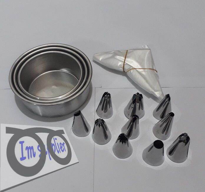 satu set loyang bulat mini dan 10 macam spuit alat hias kue spuit ...