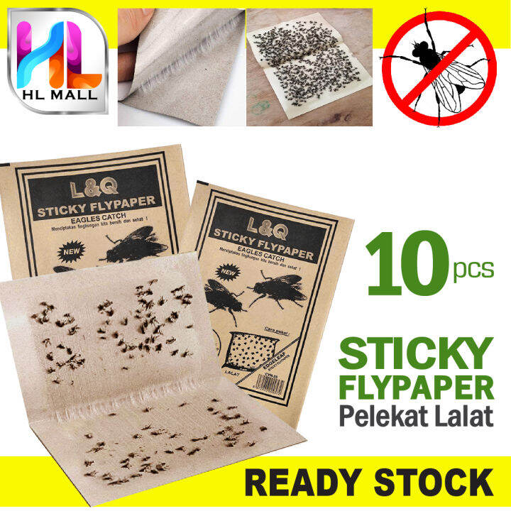 HL Mall 10pcs STICKY FLYPAPER Fly Trap Flies Glue Trap Fly Catcher ...