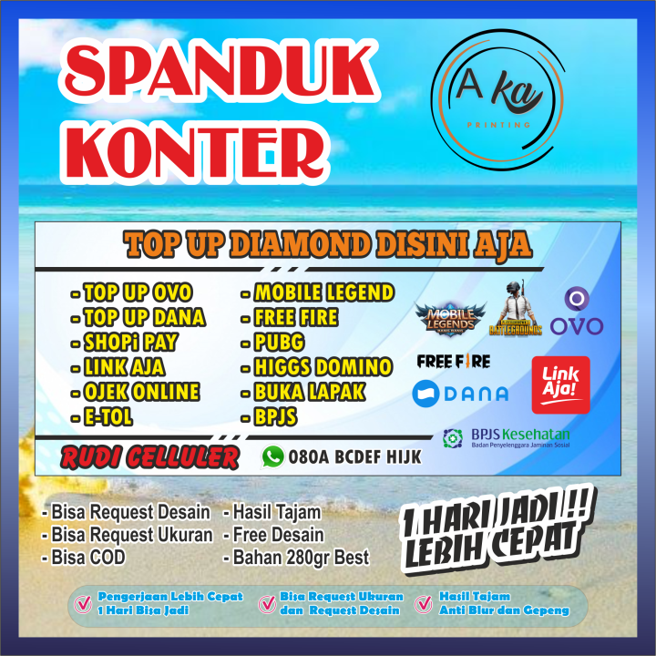 AKA PRINTING/CETAK SPANDUK KONTER PULSA/BANNER CELL/BISA REQUEST ...