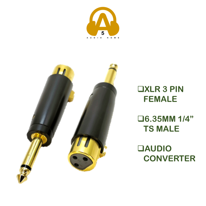 XLR Female to 6.35mm 1/4" TS Mono Adapter Unbalanced Female XLR to Quarter Inch Male Adapters ...