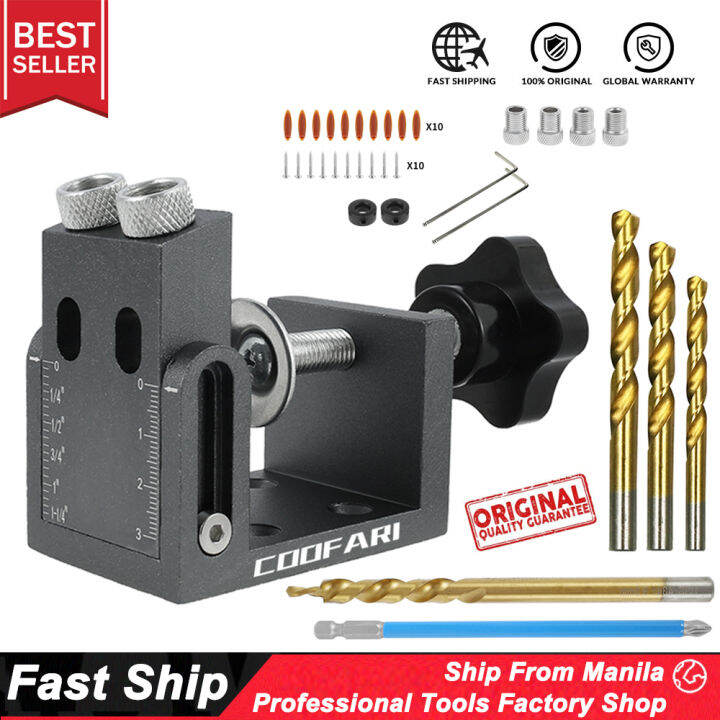 COOFARI Mini Style Pocket Hole Jig Kit For Wood Working Step Drill Bit ...