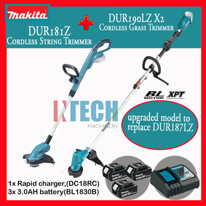 MAKITA DUR181Z CORDLESS STRING TRIMMER + DUR190LZX2 CORDLESS GRASS ...