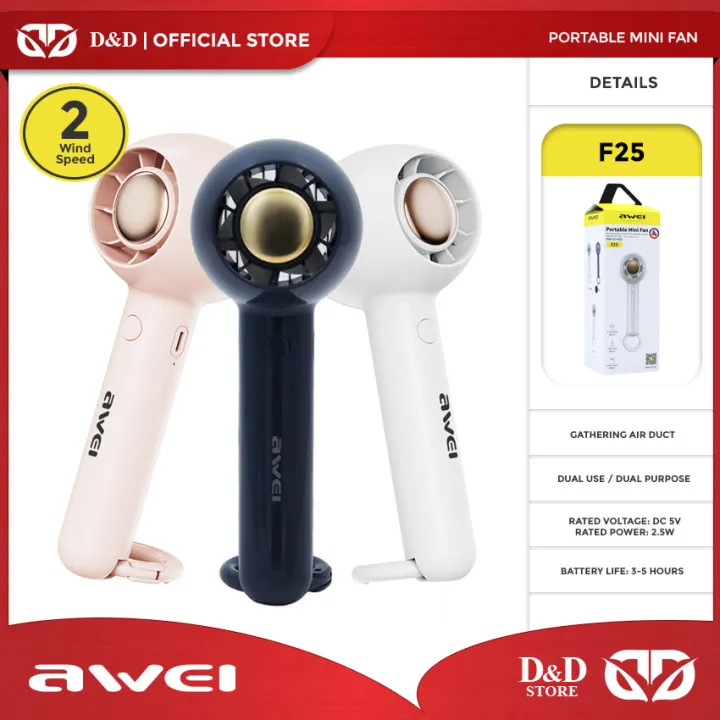 D&D | Awei F25 Portable Mini Hand-Held Fan 2 Strong Wind Speed | Lazada PH