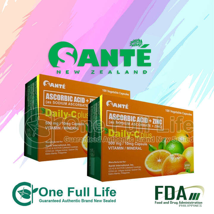 Sante Barley Daily C Ascorbic Acid Vitamin C Zinc 100 Capsules X 2