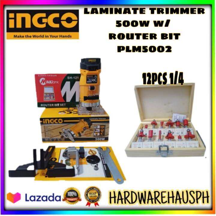 INGCO Laminate Router Trimmer 500W PLM5002 WITH Router Bit SET 1/4 ...