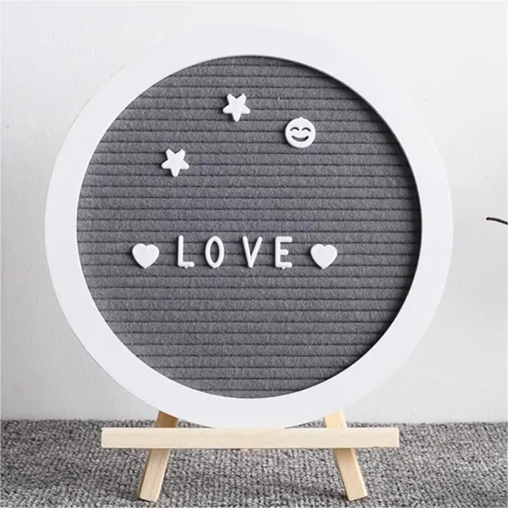 Round Felt Letterboard Oak Wood Message Board Plastic Letters Easel ...