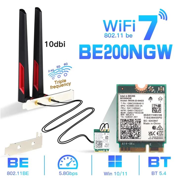 Intel BE200 Bluetooth 5.4 Wi-Fi 7 Card BE200NGW 2.4/ 5/ 6 GHz 5.8 Gbps Wrieless Adapter For ...