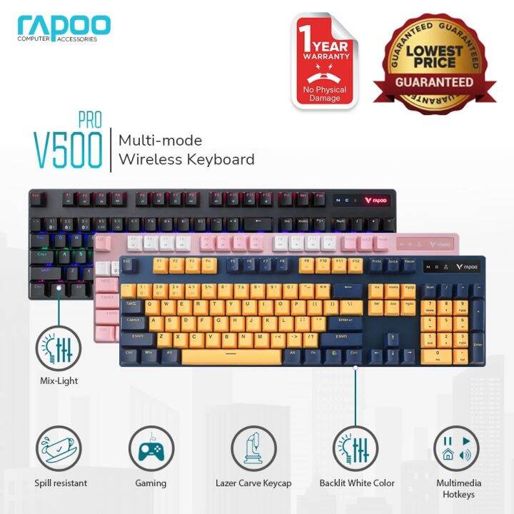 Rapoo V500Pro Ture Mechanical Keyboard 3 Mode Hotswap Wireless Bluetooth Gaming | Lazada PH