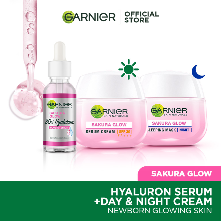 Garnier Glow Kit! Sakura Glow Hyaluron 30x Booster Serum 30ml + Serum ...