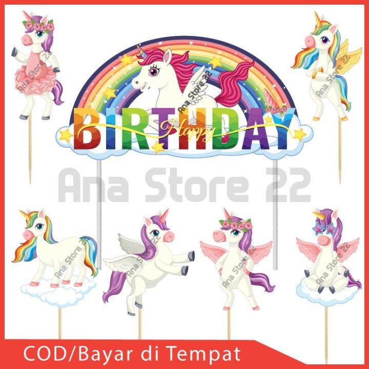 Topper Cake Karakter unicorn Happy Birthday Hiasan Karakter Unicorn ...