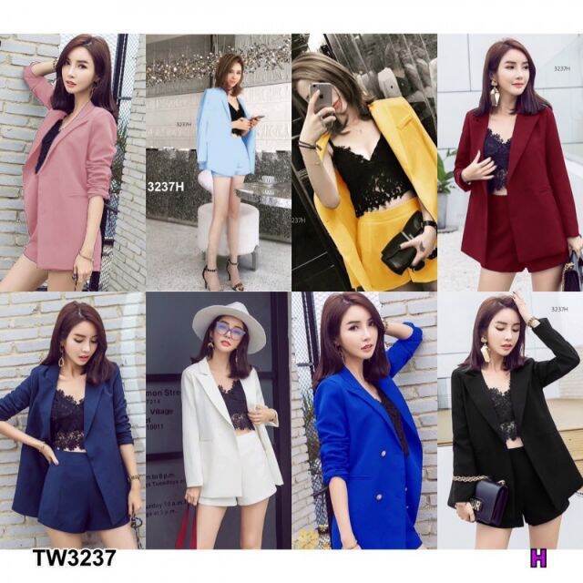 CC 3237 ชุดเซ็ท 3ชิ้น เสื้อสูท+สายเดี่ยวลุกไม้+กางเกง ชุดทำงาน ชุดสูท | Lazada.co.th