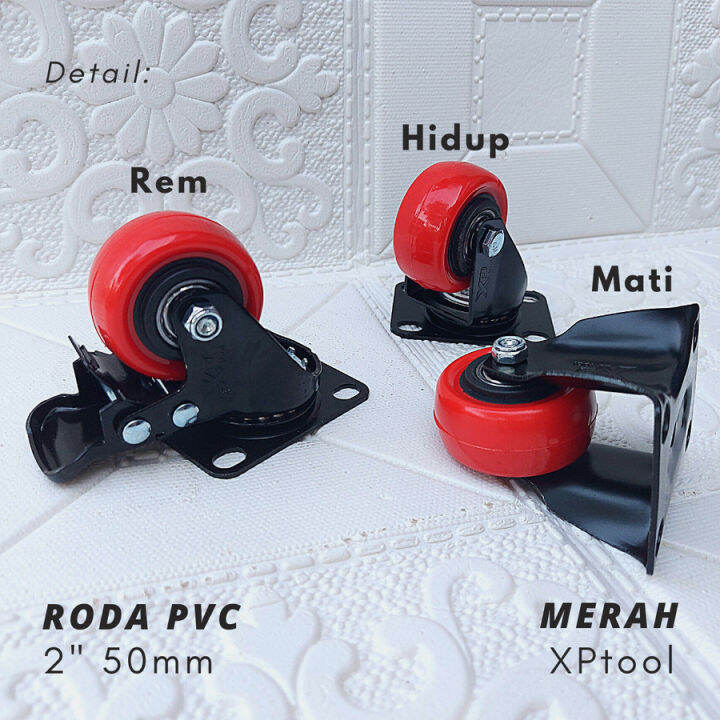 RODA PVC TRIPLE S 2" INCH HIDUP MATI REM TROLLEY TROLI WHEEL KARET RED ...