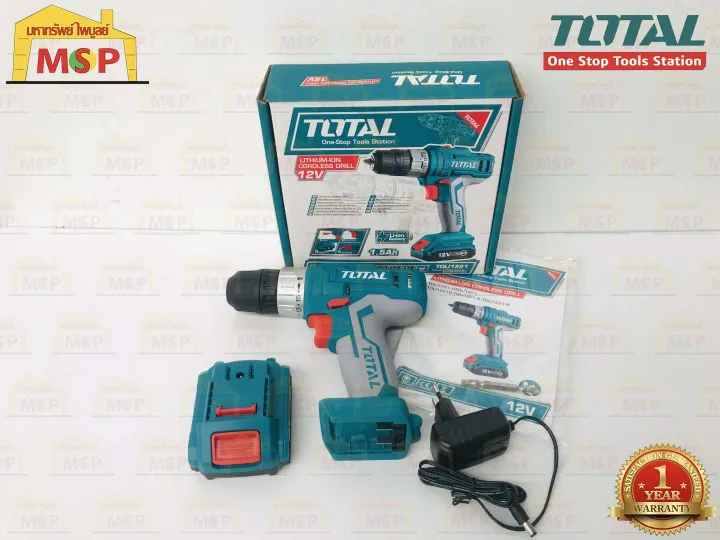 TOTAL ชุดสว่านแบตเตอรี่ไร้สาย 12 โวลท์ รุ่น TDLI1221 TDLI 1221 ไร้สาย ...