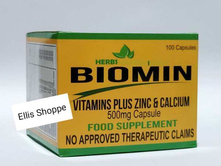 BIOMIN Vitamins plus Zinc and Calcium 500mg Capsule FOOD SUPPLEMENT Box ...