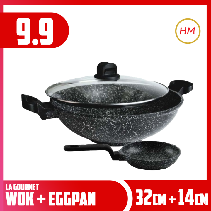 La gourmet Shogun 32cm Marble Wok IH with 14cm Egg Pan | Lazada