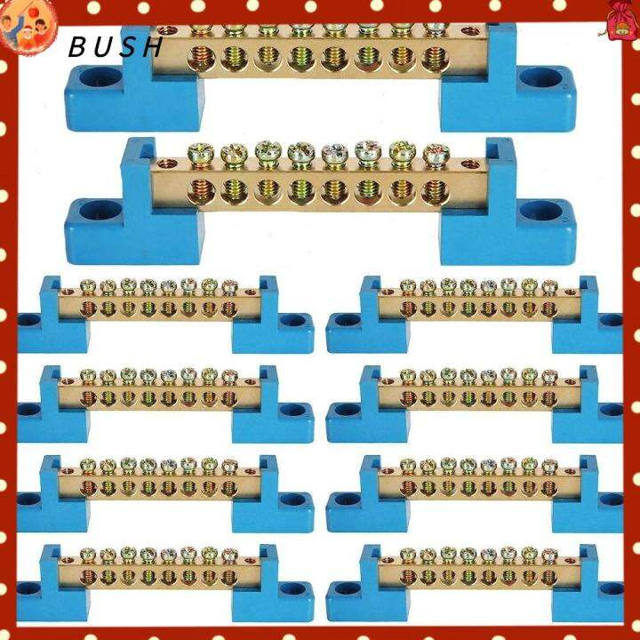 BUSH 10 pcs 6 Positions Terminal Bus Bar Brass Wire Blue Terminal Block ...