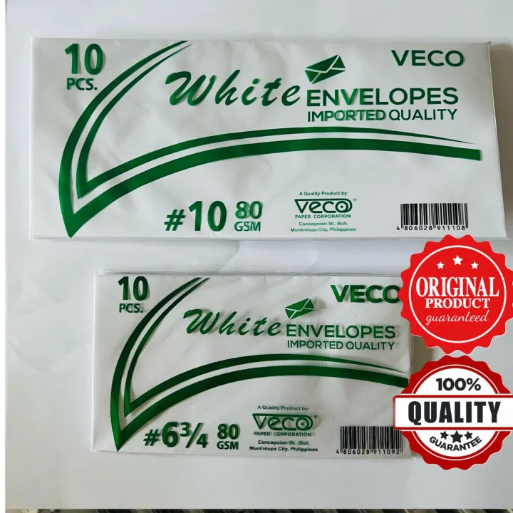VECO White Mail Envelopes IMPORTED QUALITY 80gsm White 10pcs/pack(SOLD ...
