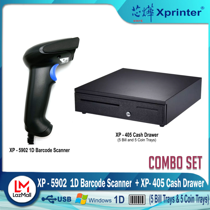Xprinter XP-9100 1D Wired Barcode Scanner + 405 Cash Drawer Combo Set ...