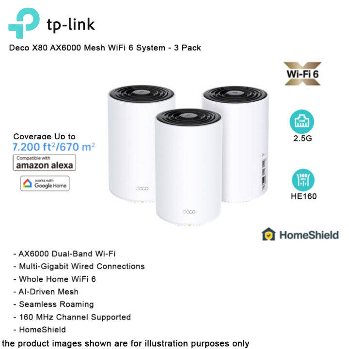 TP-Link Deco X80 AX6000 Whole Home AI-Driven Dual-Band Mesh WiFi 6 System Router-3 Pack | Lazada