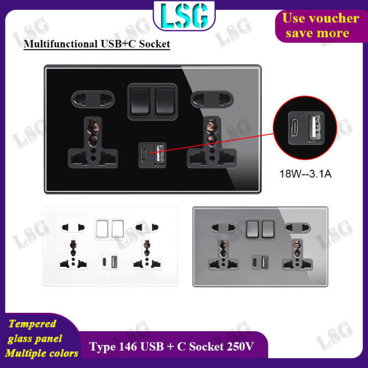 Electrical socket wall mounted with USB and Type-c port, smart fast ...