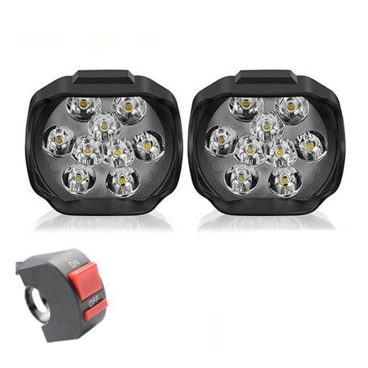 Motorcycle Headlight 9 LED 12V Super Bright Fog Spot White Work Light ...