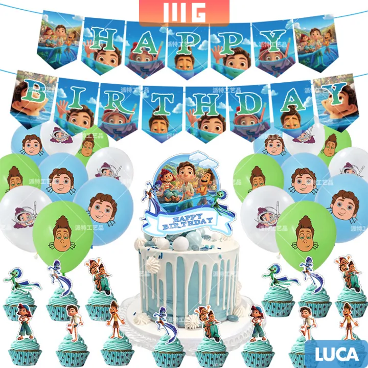 Luca theme happy birthday decoration set banner cake toppers balloons ...
