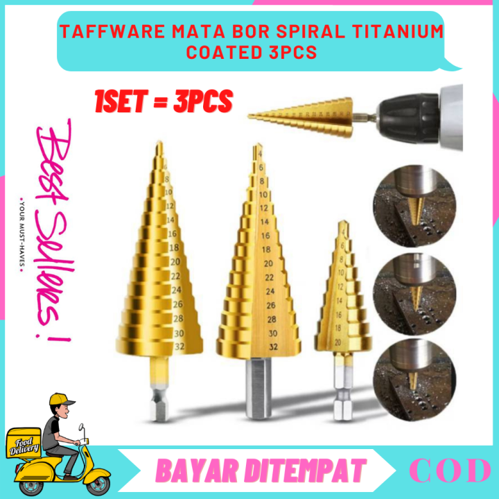 ORIGINAL - Mata Bor Set Komplit Spiral Titanium Coated 3PCS Cocok untuk ...