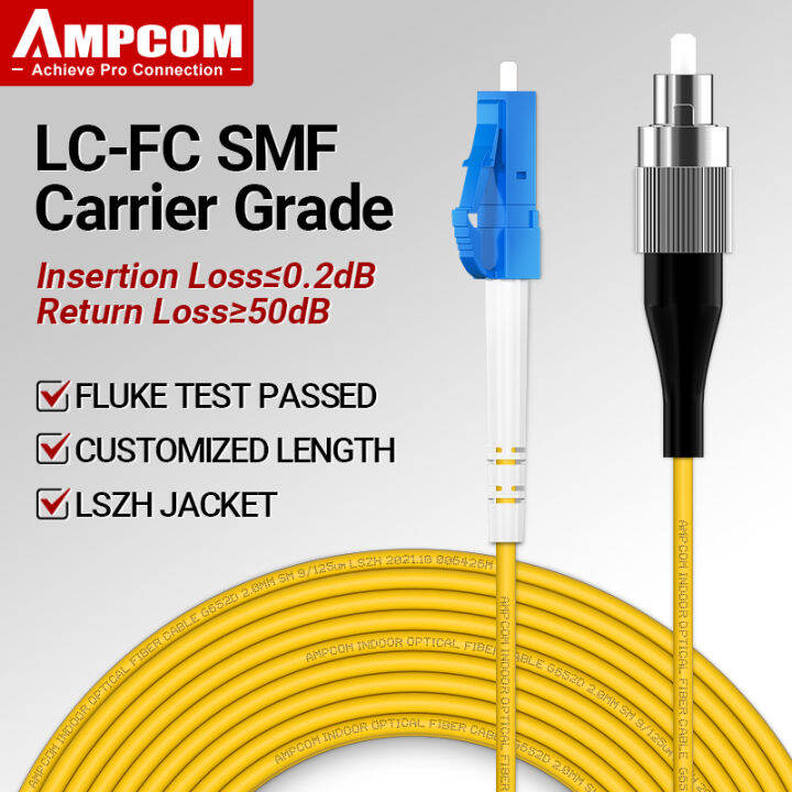 AMPCOM LC to FC UPC Fiber Optical Patch Cable Singlemode Simplex SMF 9 ...
