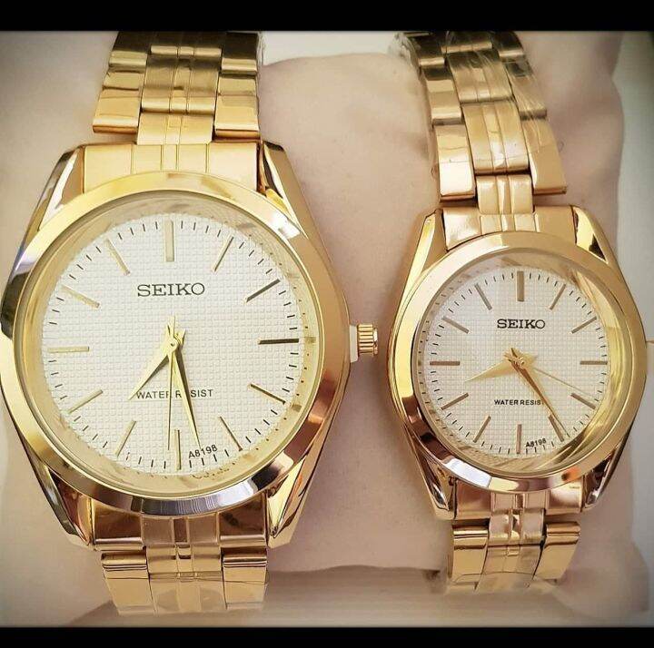couples seiko 5 watch gold 18k with free ring relo | Lazada PH