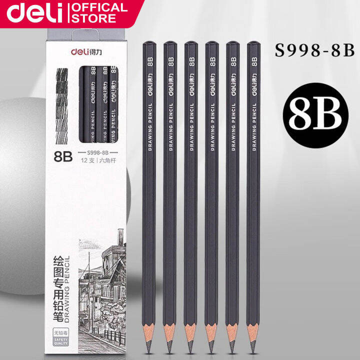 Deli 12Pcs Sketching Pencil Professional Graphite Sketching For Drawing HB/H/2H/3H/B/2B/3B/4B/5B ...