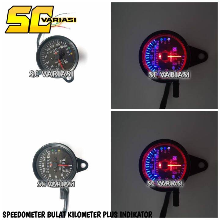 Speedometer Kilometer Dan Amper Bensin Universal Bulat Plus Indikator ...