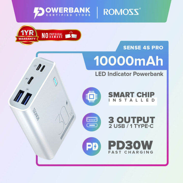 Romoss Sense 4S Pro 30W 10000 mAh Powebank Two-way Fast Charging ...