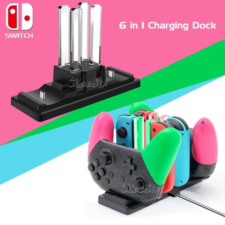 6 in 1 Nintendo Switch Charger 4 Joycon 2 Pro Controller Charging Dock ...