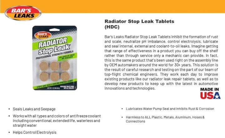Bar's Leaks Radiator Stop Leak Tablets, 2.1 oz. (60 g) - HDC 6 tablets ...
