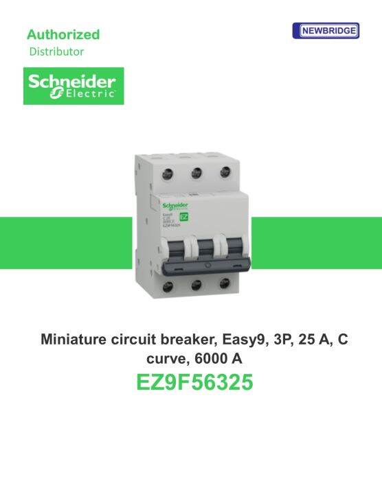 Miniature circuit breaker, Easy9, 3P, 25 A, C curve, Schneider - Newbridge 6000 A EZ9F56325 ...